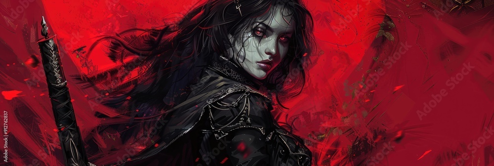 Artistic anime illustration of a stunning Victorian female vampire ...