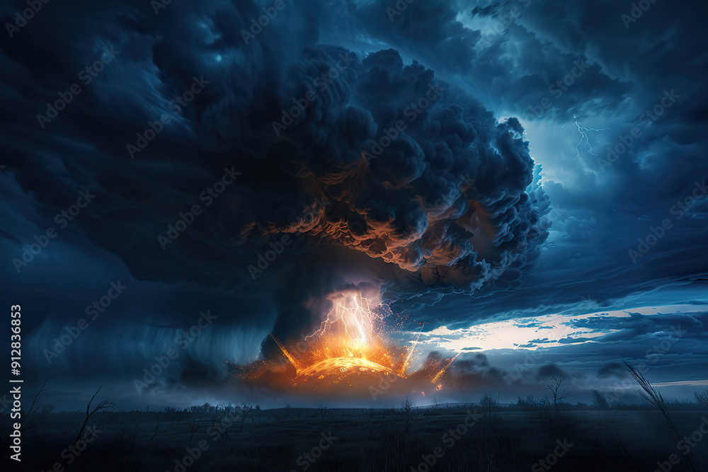Generative ai on theme of scary nuclear explosion in outdoor, mushroom ...