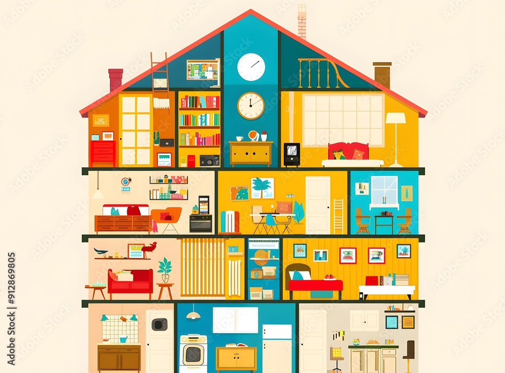 Cross Section Interior Design of Modern House with Furniture and Decor ...