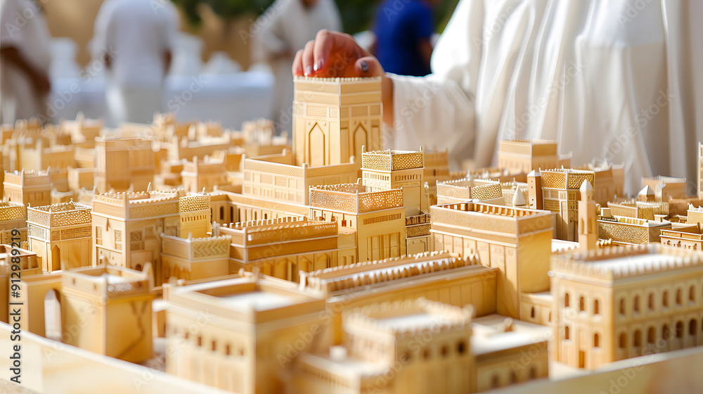 A historian reconstructing an ancient city model using archaeological ...
