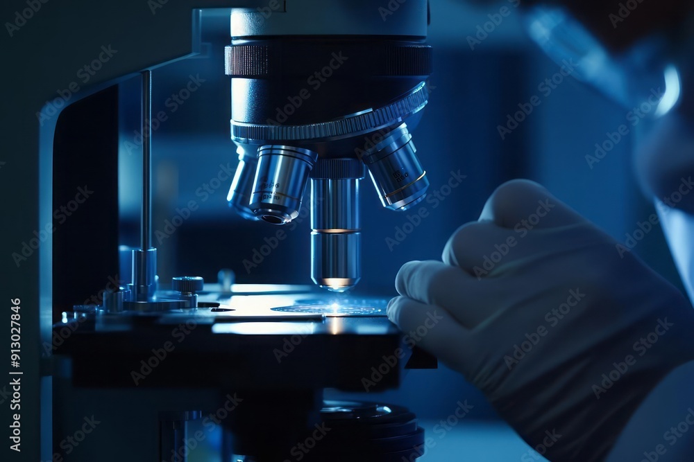 Foto de Stock Scientist using a scanning electron microscope to analyze ...