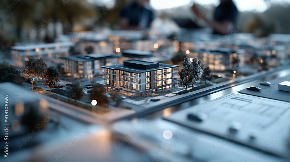 High-resolution 3D BIM model of a residential complex, with architects ...