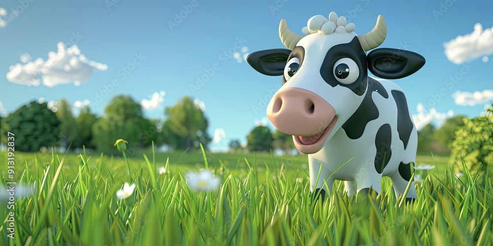 cow 3D animation cartoon style, colorful, happy, friendly, 3d cartoon ...