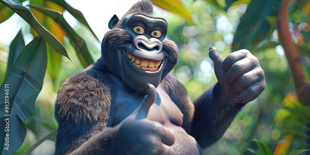 gorilla 3D animation cartoon style, colorful, happy, friendly, 3d ...