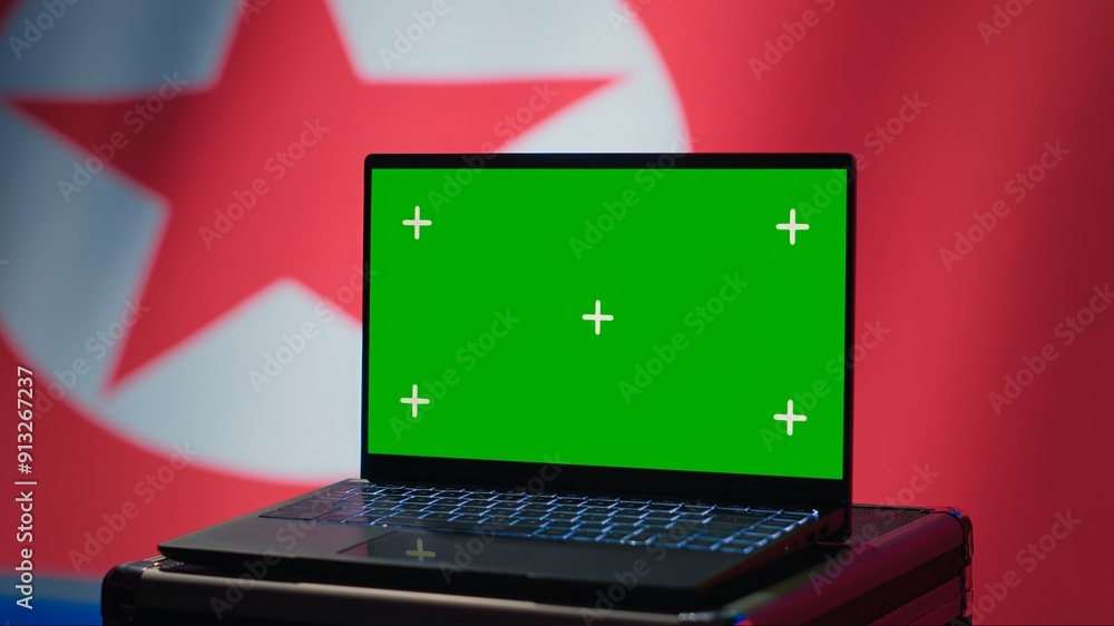 North Korea soldier using radar on green screen laptop to detect ...