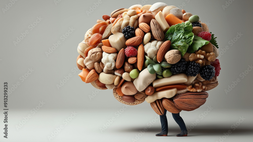 Creative concept image depicting a human brain made entirely of various ...