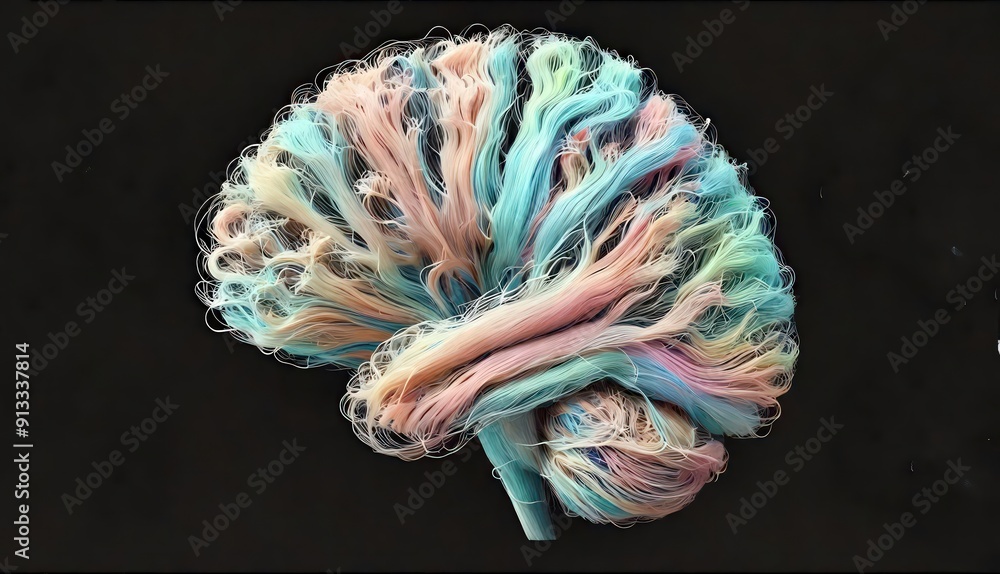 Tractografia del cerebro, donde se observan en tonos pastel todos los ...