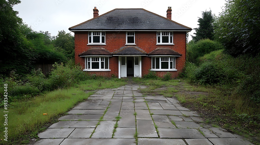 Unkempt garden of a repossessed house, showing the neglect and ...