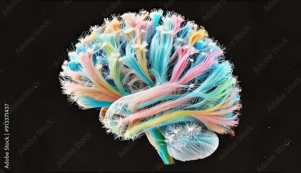 Tractografia del cerebro, donde se observan en tonos pastel todos los ...