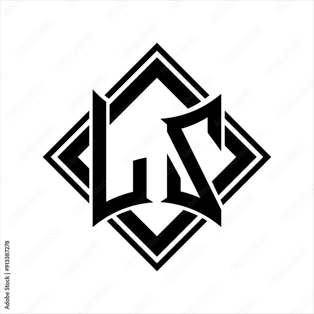 LZ Letter logo with abstract shield shape with square black outline on ...