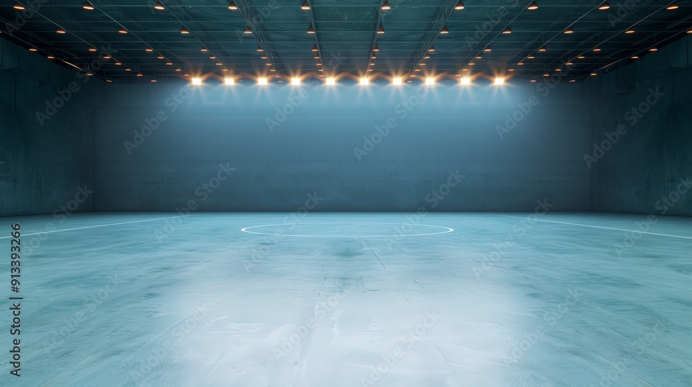 Empty boxing arena, dim lighting, Copy space for text, focus cover all ...