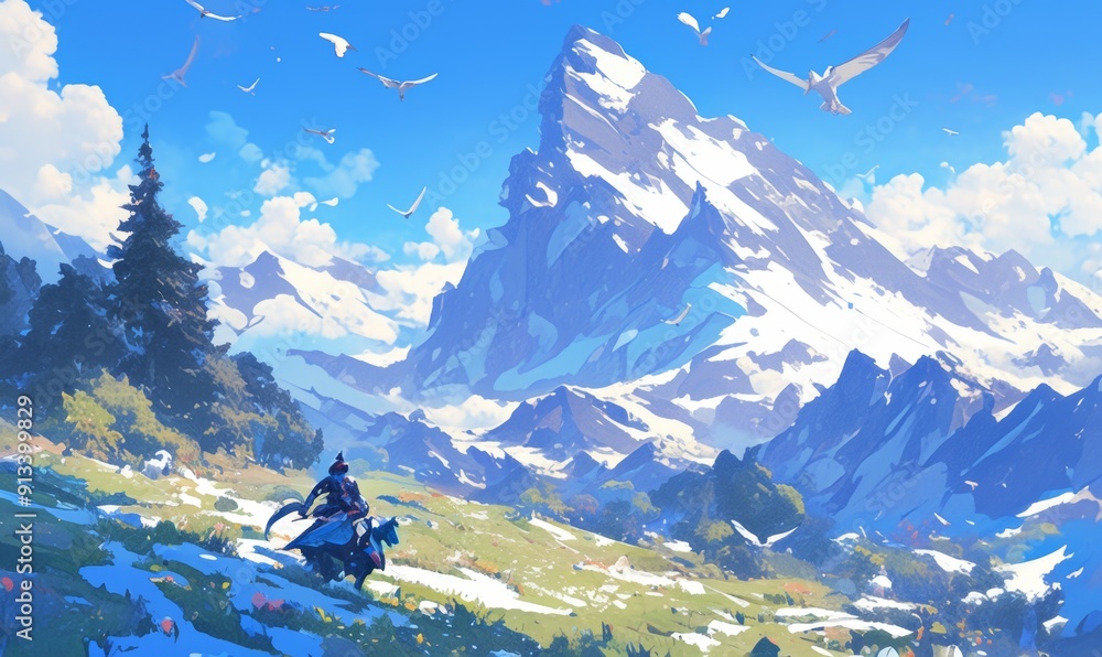 Ethereal Anime-Inspired Mountain Dreamscape: Abstract Digital Landscape ...