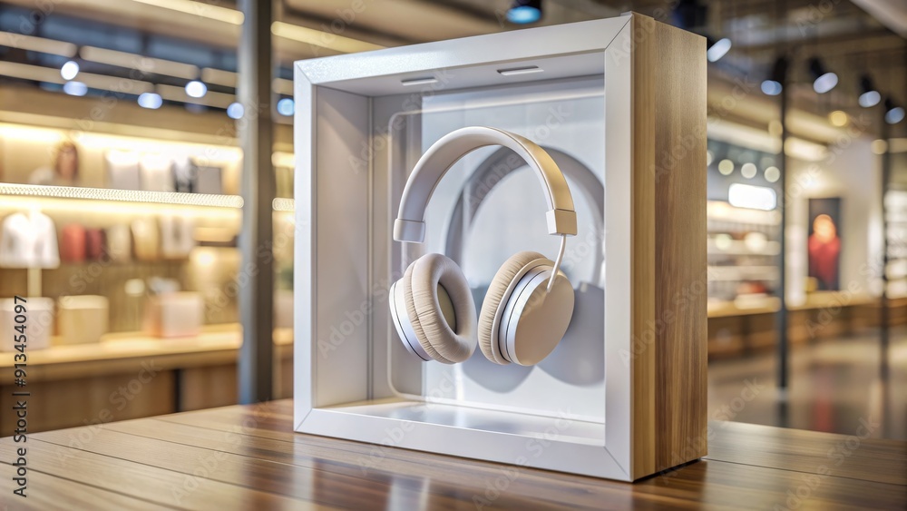 Blank headphone box packaging with window frame mockup euroslot hang on ...