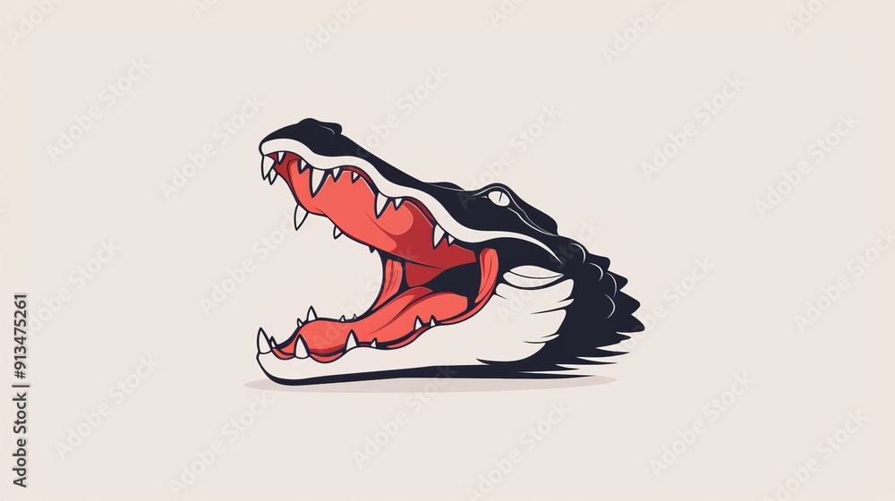 Crocodile with mouth wide open, minimalist style, clean lines, basic 2D ...