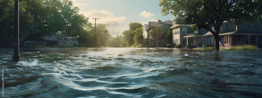 Detailed Illustration of a Flooded Area with Rising Water Levels ...
