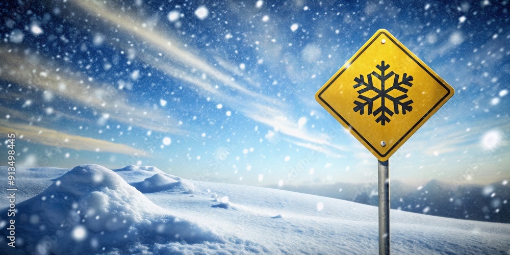 Winter storm warning sign against snowy background, winter, storm ...