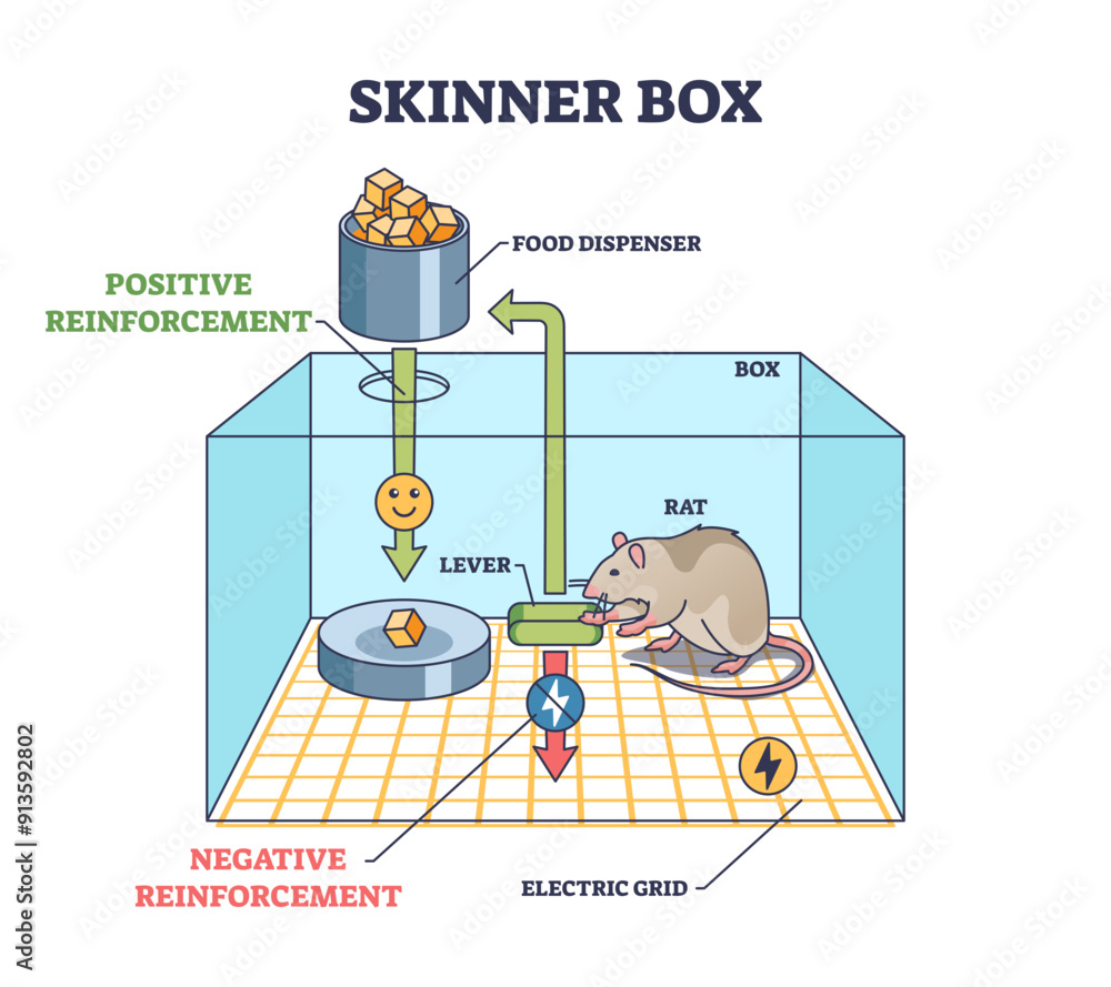 Skinner box and operant conditioning chamber experiment outline diagram, transparent background ...