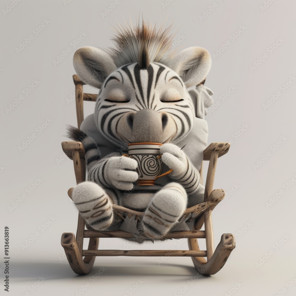3d , cute chubby fluffy zebra , a contented expression, Lying on the ...