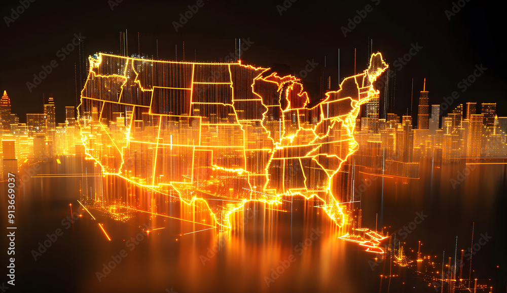Illustration Stock Industry 4.0 in North America, map of industrial ...