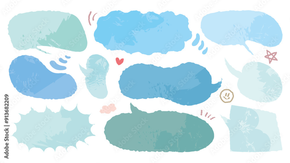 Set brush blue color cute dialog box. Hand drawn with crayon drawing ...