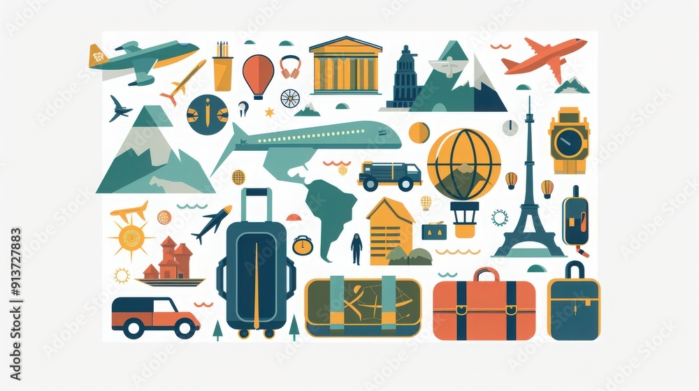 Embrace modern travel with icons that capture the essence of global ...