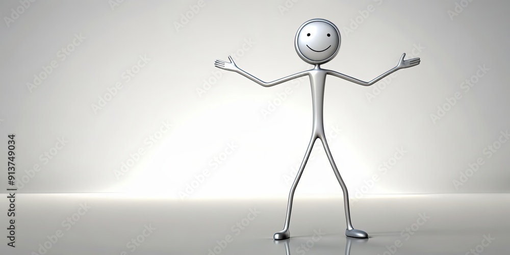 Stick figure man with bent arms, legs, and head in simple pose, stick ...