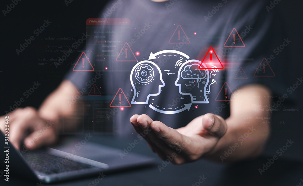 Problem and Ai error warning concept. automatic warning system for ...