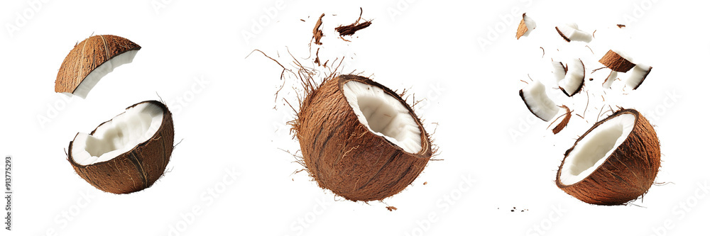 Set of A coconut falling isolated on transparent background 素材庫插圖 ...