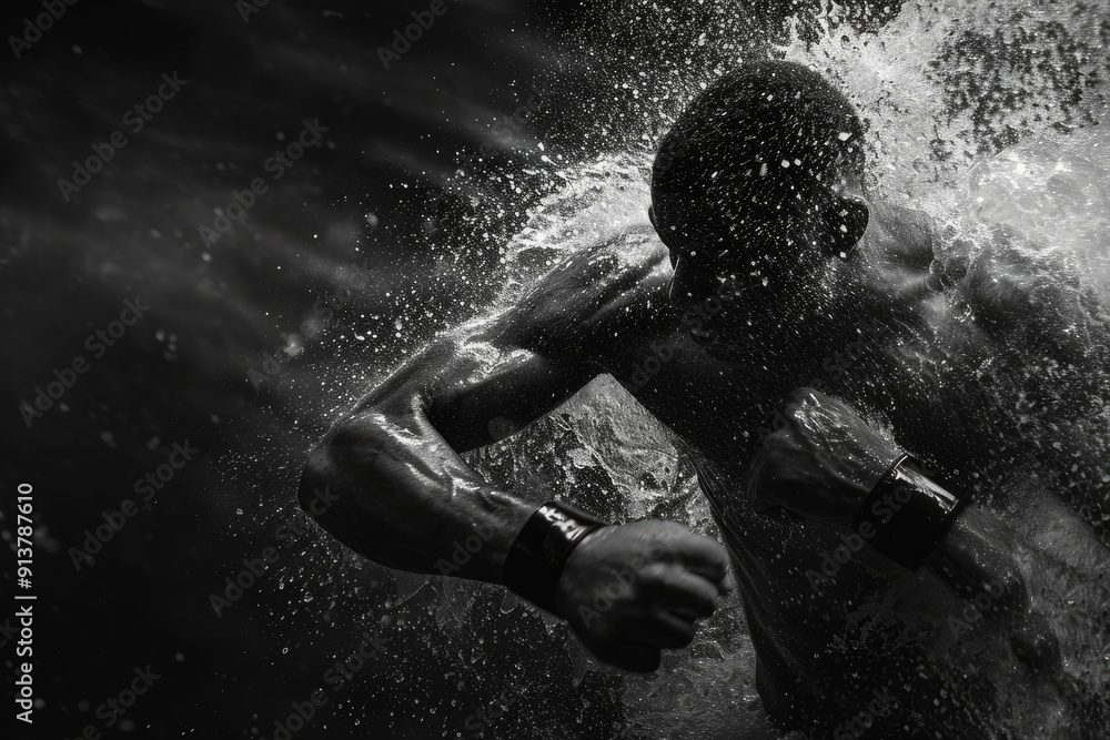 A monochromatic photograph captures the essence of martial arts, with a ...