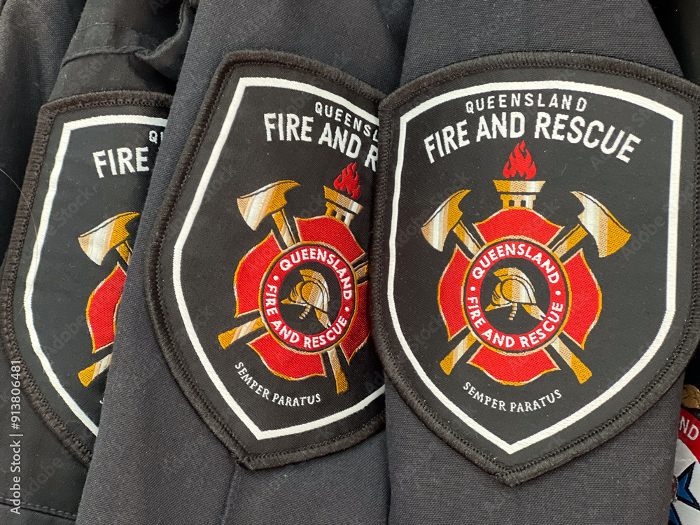 Queensland Fire and Rescue symbol on uniform Stock Photo | Adobe Stock
