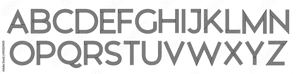 Geometric lines letter set. Retro alphabet uppercase typography ...