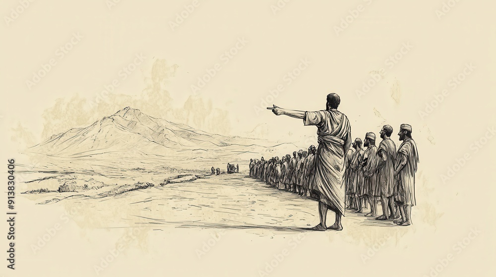Biblical Illustration of The Allotment for Manasseh: Joshua leading the ...