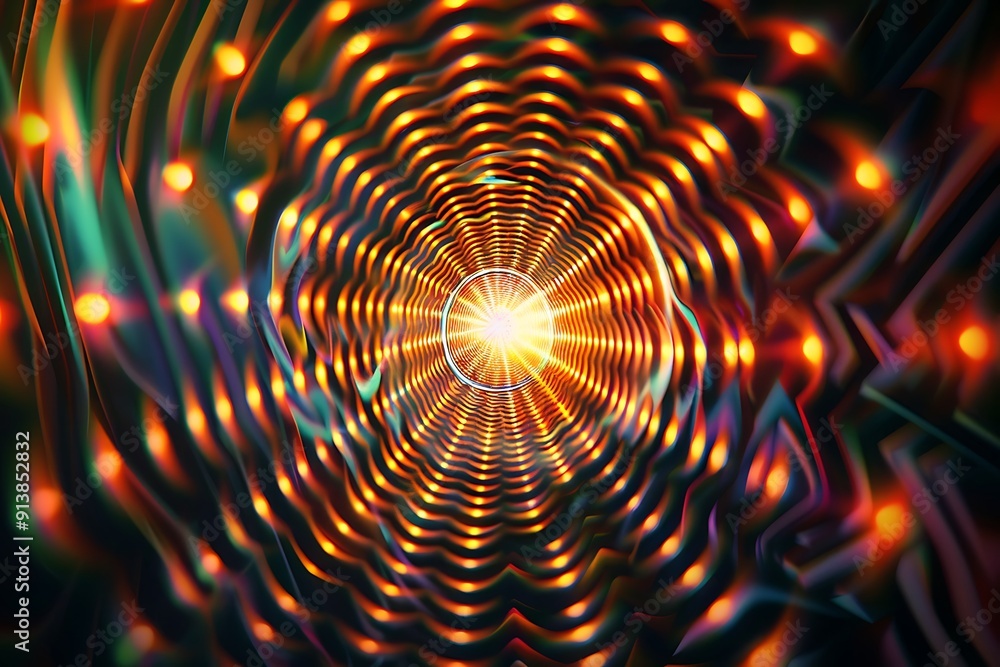 Radiating sunburst, pulsating motion, concentric patterns, intense ...