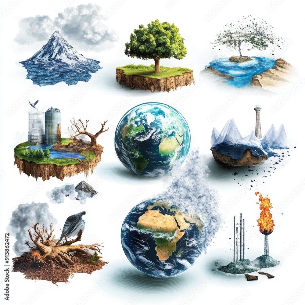 Climate Change Infographic Illustrations: Realistic Images Showing ...