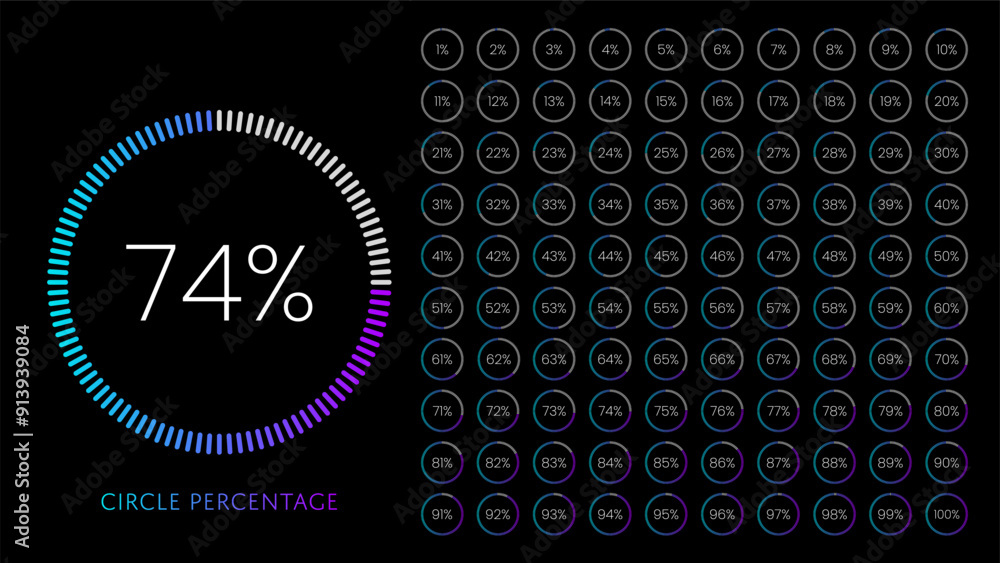 Vector de Stock Circle percentage diagram vector illustration set from 1 to 100 with colorful ...