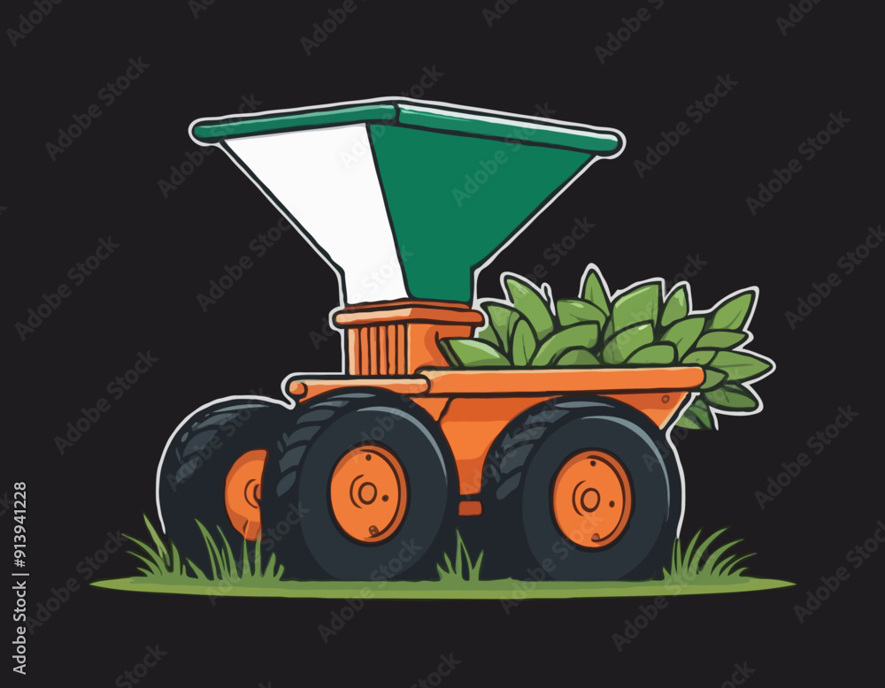 Fertilizer spreader for lawns vector cartoon illustration isolated on a ...