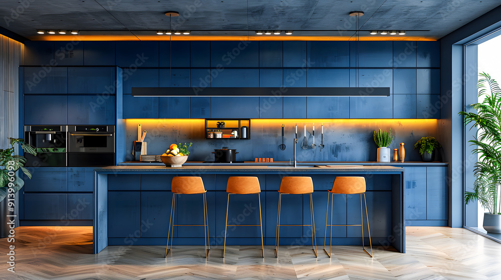 Stunning personalized kitchen design with blue color scheme visualized ...
