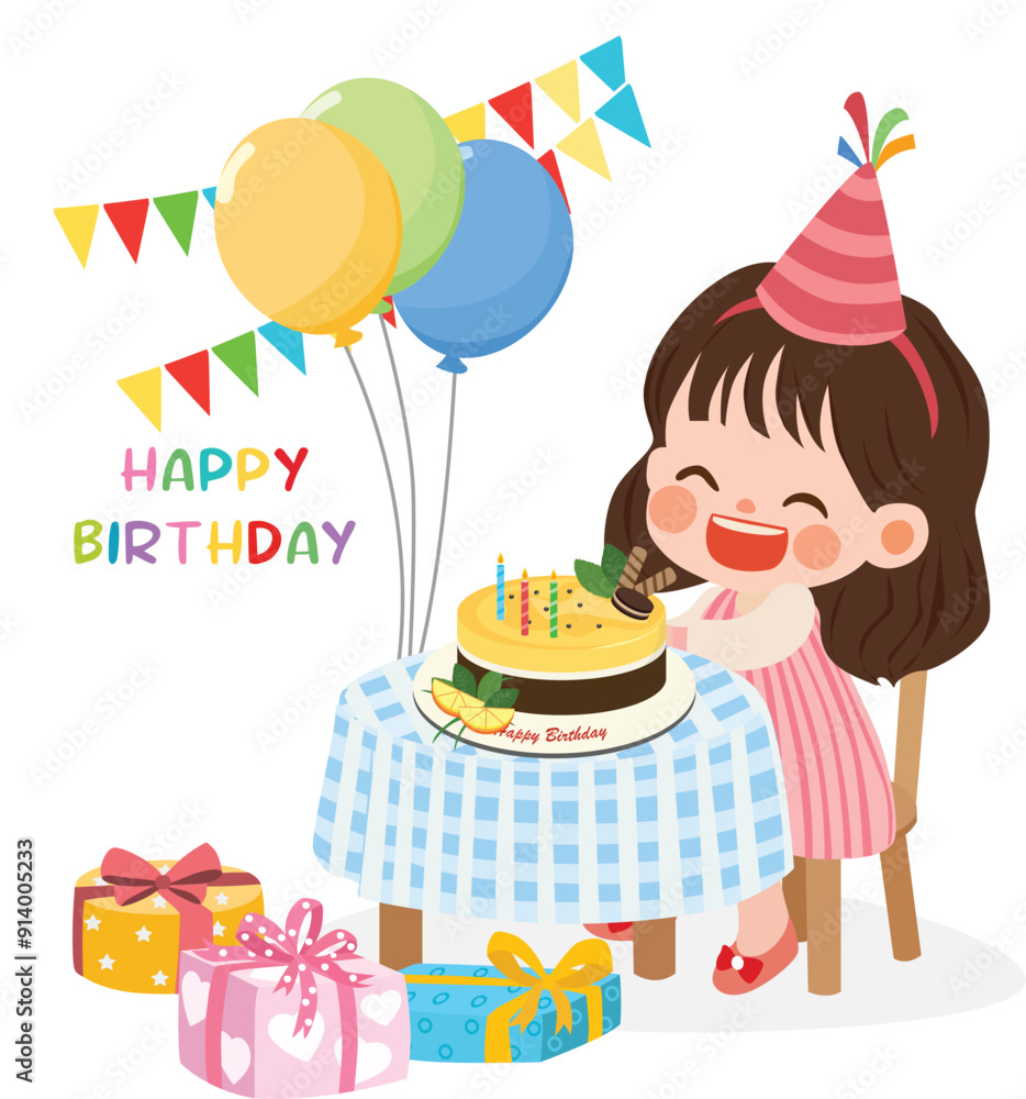 Happy birthday clipart. Birthday party vector. Cute little kid on ...