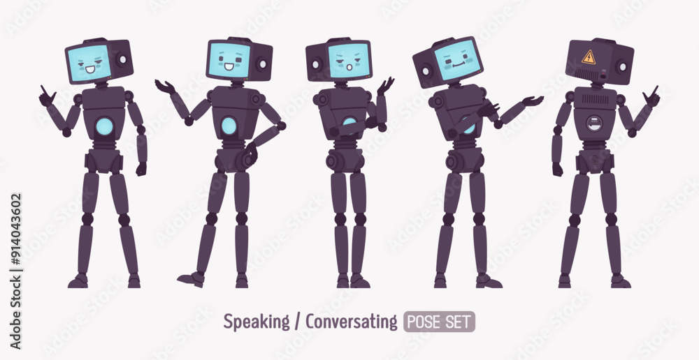 Robot friend smart cute AI technology chat bot speak, talk pose set ...