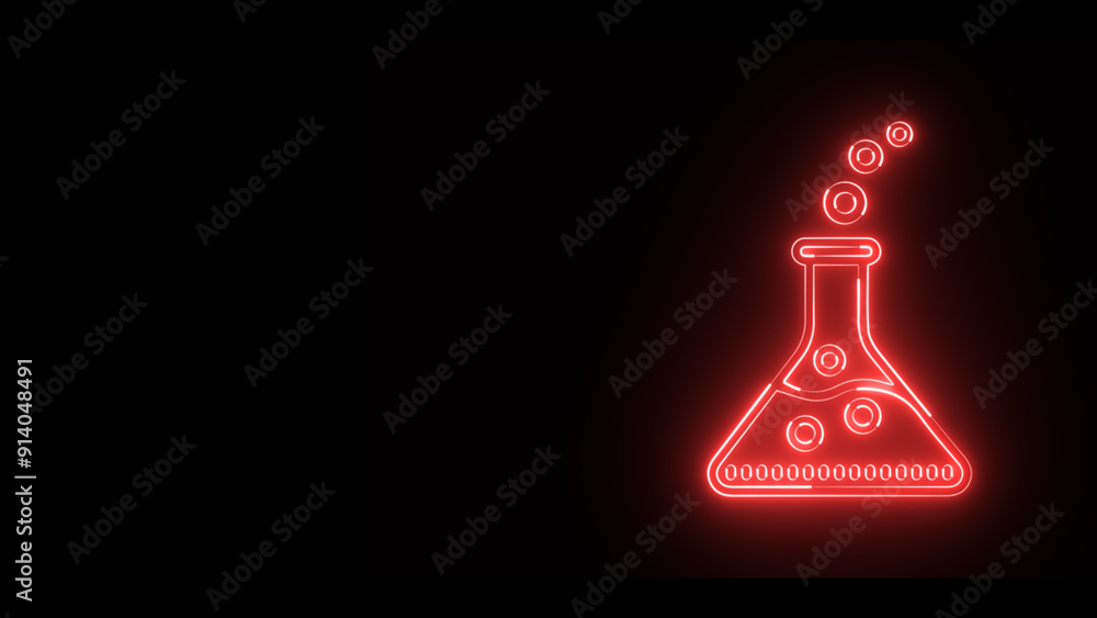 Neon glowing beaker icon. Сhemical experiment in flask. Сhemistry and ...