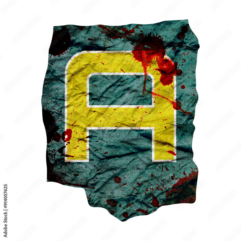 Cut out ransom alphabetic letter A with blood splashes and crumpled ...