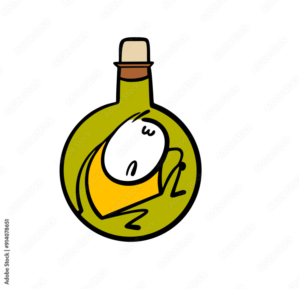Doodle unhappy man is sitting in a bottle. Vector illustration of ...