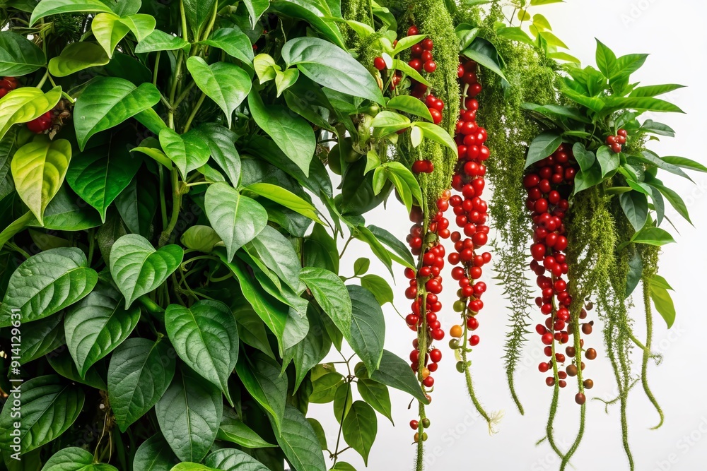 Intertwined wild vine cayratia and pepper plant thrive in a lush ...