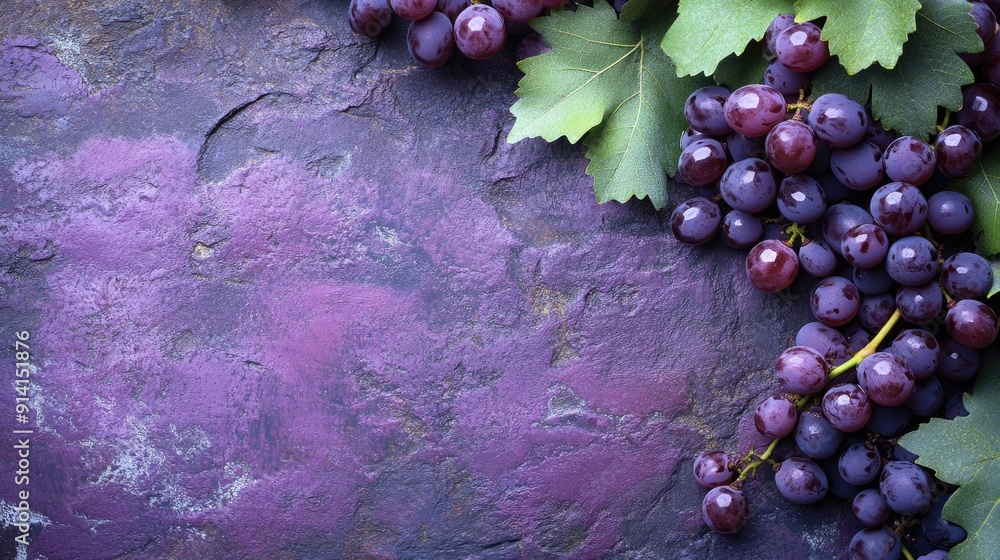 Grape vine background with a purple stone surface, featuring space for ...