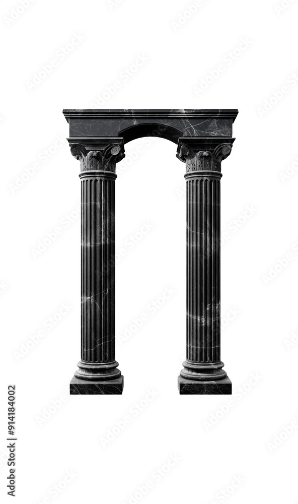 Medieval arched columns featuring ancient decorative details. Isolated ...
