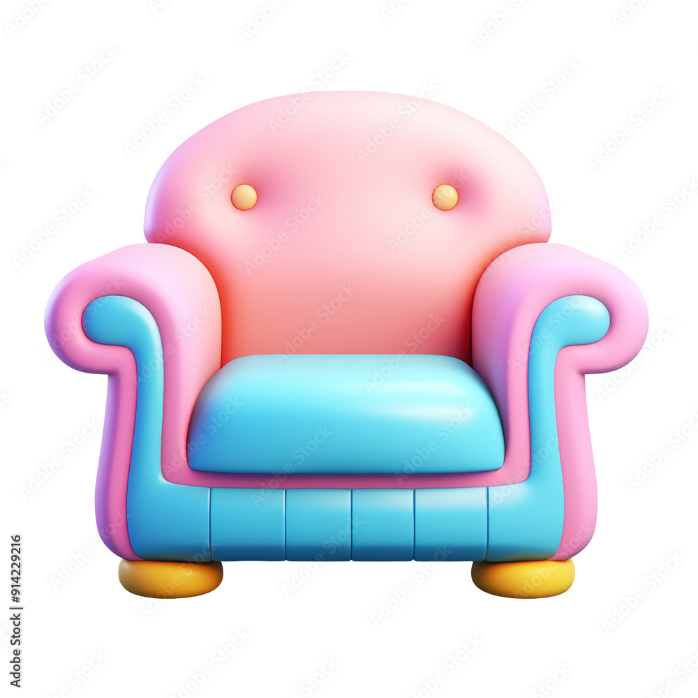 Cartoon pink and blue armchair with yellow buttons and legs. isolated ...