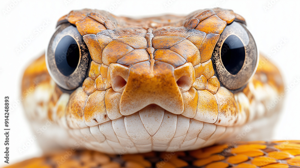 Intricate scales shimmer on venomous serpent's body, forked tongue ...