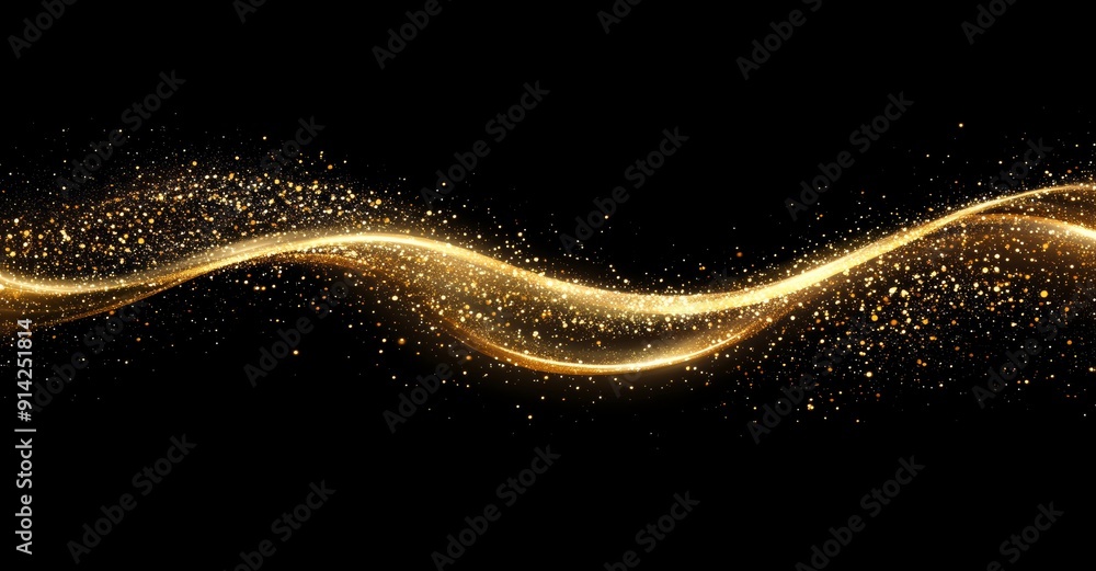 Golden fragrance flow effect with glitter fluid sparkles and gleaming ...