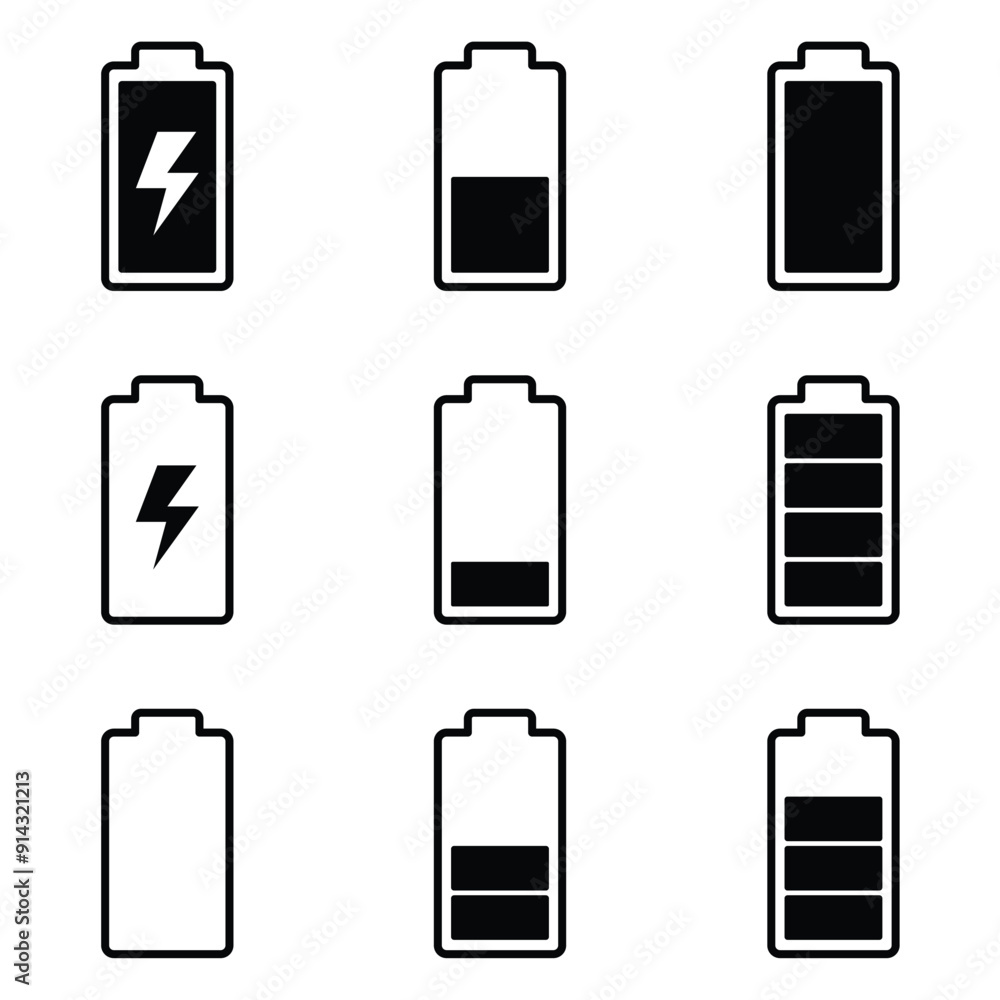 battery indicator symbol iconset outline drawing style representing ...