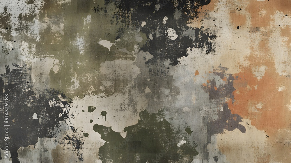 camo pattern with faded colors and a worn texture, blend of muted retro ...